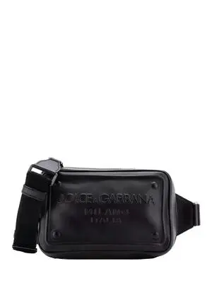 Dolce & Gabbana Raised Logo Embossed Leather Crossbody Bag - Black
