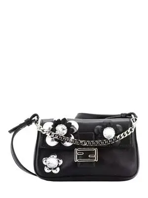 Fendi Embellished Leather Micro Baguette Bag - Black