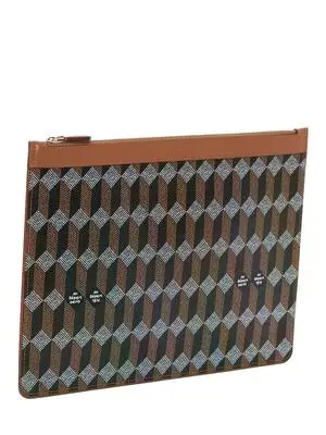 AU DEPART Geometric Print Leather Trim Clutch Bag - Brown
