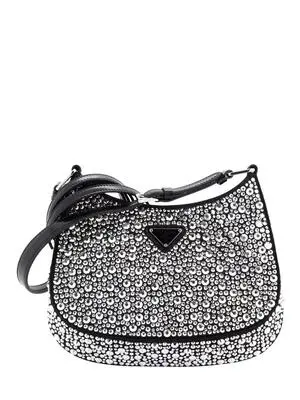 Prada Crystal Embellished Satin Small Shoulder Bag - Black