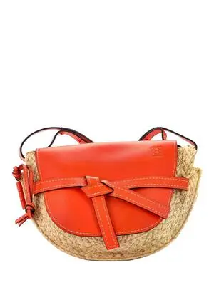 Loewe Gate Leather With Raffia Small Shoulder Bag - Neutrals