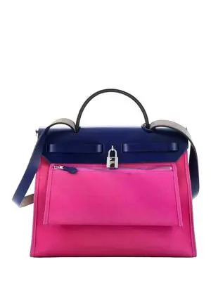 Hermès Herbag Zip Leather And Toile 31 Shoulder Bag - Blue