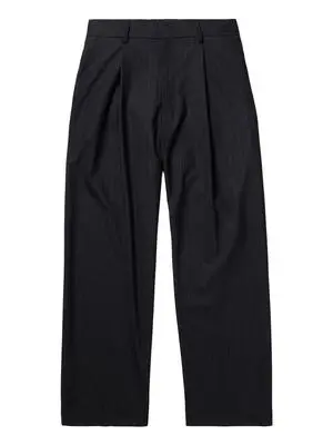Nn07 Wide-leg Pleated Pinstriped Woven Trousers - Blue