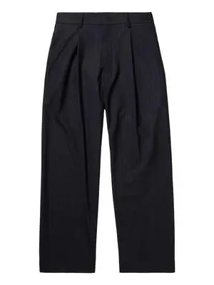 Nn07 NN07 Wide-Leg Pleated Pinstriped Woven Trousers Navy