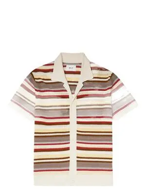 Nn07 Lars 60019 Camp-collar Striped Organic Cotton Shirt - Neutrals