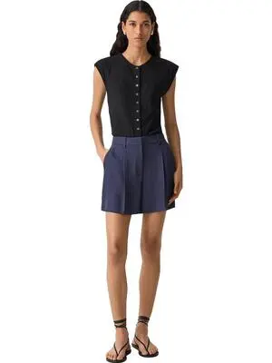 Theory Fluid Pleat Shorts In Washed Twill - Nocturne Navy