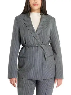 SAMSOE SAMSOE Salot Pinstripe Belted Blazer - Grey