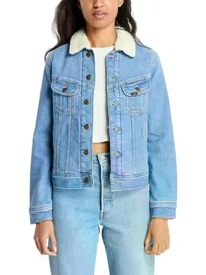 LEEM LEE Rider Denim Jacket With Shearling Collar