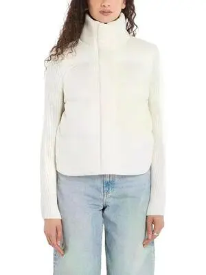 Tommy Hilfiger Quilted Puffer Jacket With Knitted Sleeves - Neutrals