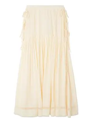 Rabanne Tie-detailed Pleated Midi Skirt - Neutrals