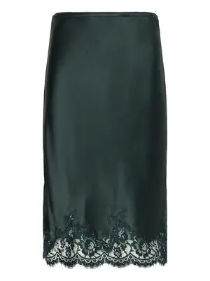 Saint Laurent Lace-trimmed Silk-satin Midi Skirt - Green
