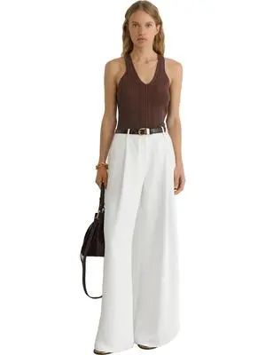 REISS Harris Pleated Knit V-neck Vest - Chocolate Brown
