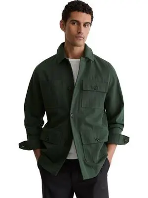 REISS Cotton-canvas Four-pocket Chore Jacket - Forest Green