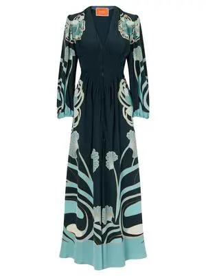 La DoubleJ Printed Silk Maxi Dress - Green