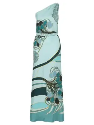 La DoubleJ Printed Silk Satin Maxi Dress - Blue