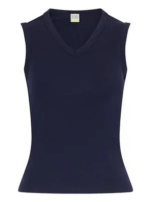 FLORE FLORE Jill Organic Cotton-jersey V-neck Tank - Blue