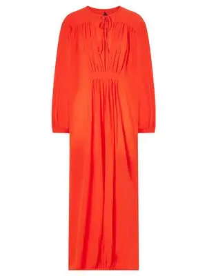 LES VACANCES D'IRINA Les Vacances D’irina Hazy Gathered Cotton Maxi Dress - Red