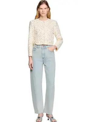 Sandro Embellished Sequined Cropped Jacket - Ecru