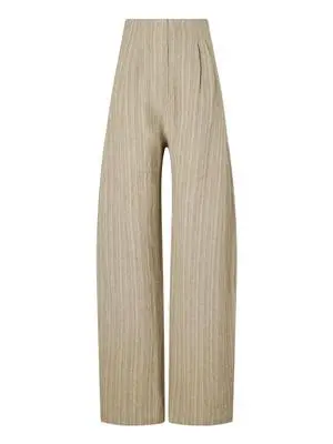 CORTANA Camila Pleated Striped Linen Wide-leg Pants - Green