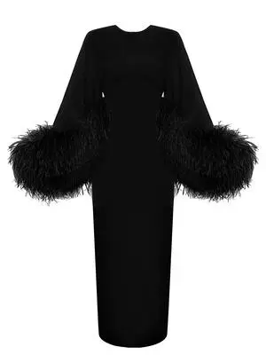 SANCTUMUM Lily Phellera Deva Dress With Feathered Sleeves - Black
