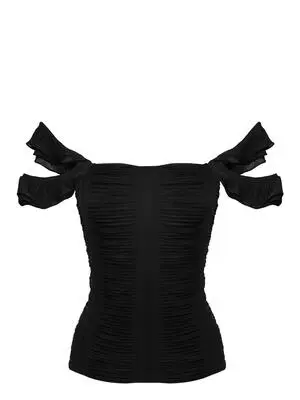 SANCTUMUM Toulouse Off-the-shoulder Flutter Sleeve Top - Black