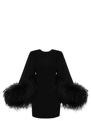 SANCTUMUM Deva Mini Dress With Feather Trim - Black