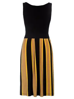 CONQUISTA Sleeveless A-line Dress With Striped Skirt - Black