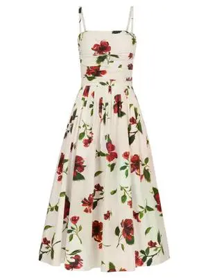 Oscar De La Renta Floral Cotton Poplin Dress - Neutrals