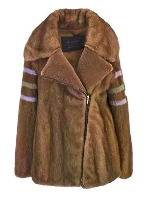 BLANCHA Striped Details Zip-up Faux Fur Coat - Brown