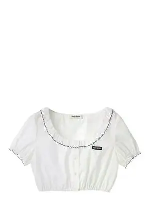 Miu Miu Embroidered Poplin Cropped Top - White