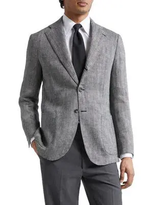 J. MUESER Waverly Linen Herringbone Sport Coat - Navy