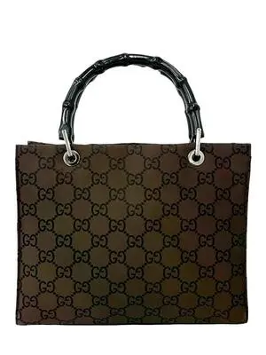 Gucci Gg Nylon Bamboo Satchel - Brown