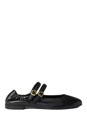 Miu Miu Ruched Nappa Leather Ballerinas With Buckle Detailing - Black