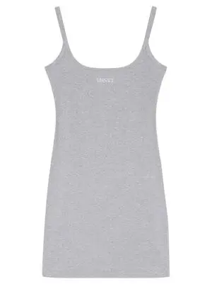 Versace Embroidered Ribbed Cotton Mini Dress - Gray