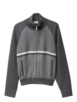 Versace Embroidered Jacquard Cotton Knit Zip Sweater - Gray