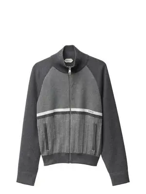 Versace Embroidered Jacquard Cotton Knit Zip Sweater - Gray