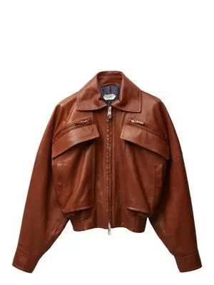 Versace Leather Blouson Jacket - Brown