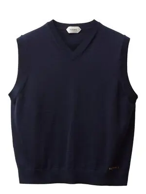 Versace Embroidered Wool Knit Vest - Blue