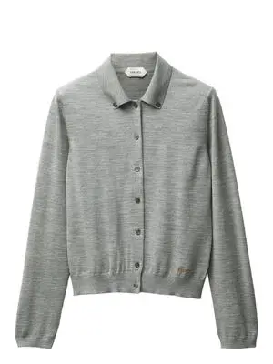 Versace Embroidered Wool Knit Cardigan - Gray