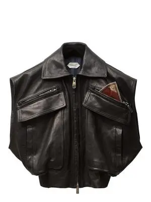 Versace Sleeveless Leather Blouson Jacket - Black