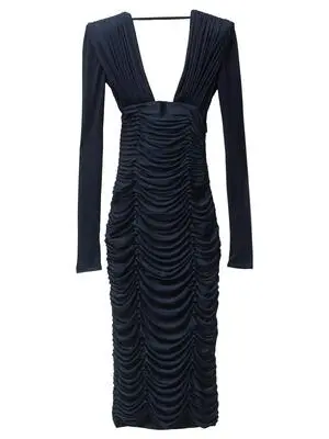 Versace Draped Silk Crêpe Jersey Midi Dress - Navy