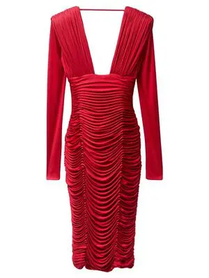 Versace Draped Silk Crêpe Jersey Midi Dress - Red
