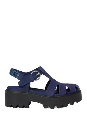Miu Miu Gabardine Platform Sandals With Track Sole - Blue