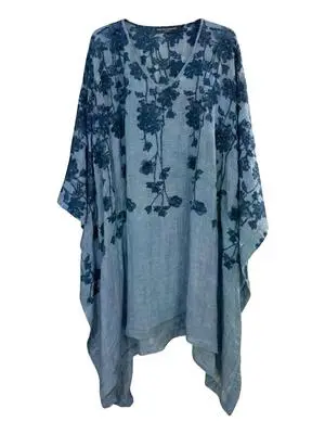 Ermanno Scervino Floral Embroidered Linen Kaftan - Blue