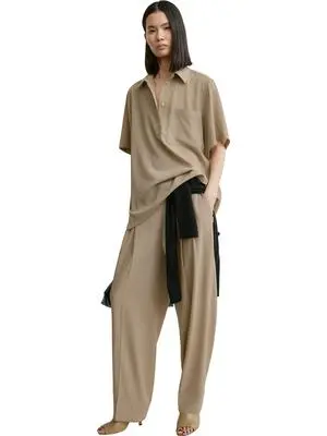 TOTEME Fluid Wool Blend Oversized Polo Shirt - Overcast Beige