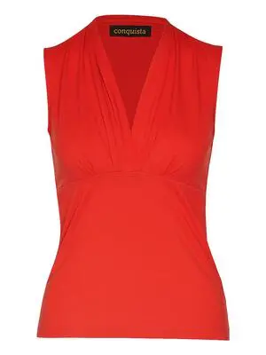 CONQUISTA Sleeveless V-neck Jersey Top - Red