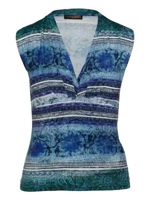 CONQUISTA Sleeveless Animal Print V-neck Top - Blue