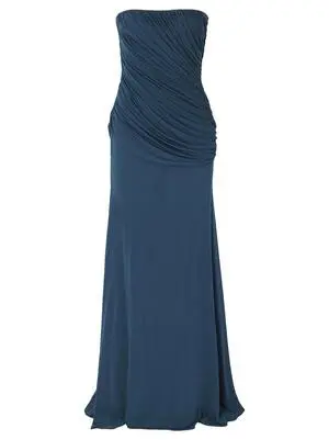Alex Perry Strapless Draped Jersey Gown - Blue