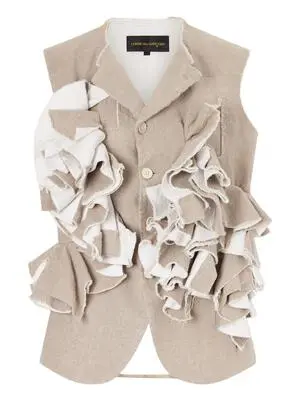 Comme Des Garçons Linen Canvas Vest With Ruffle Detailing - Neutrals