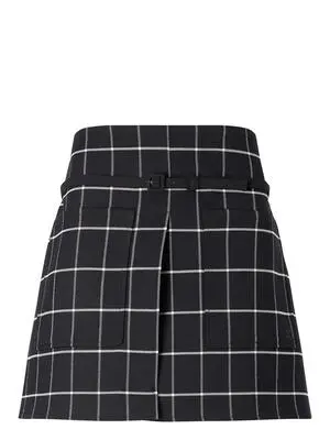 COURREGES Belted Checked Wool-blend Mini Skirt - Black